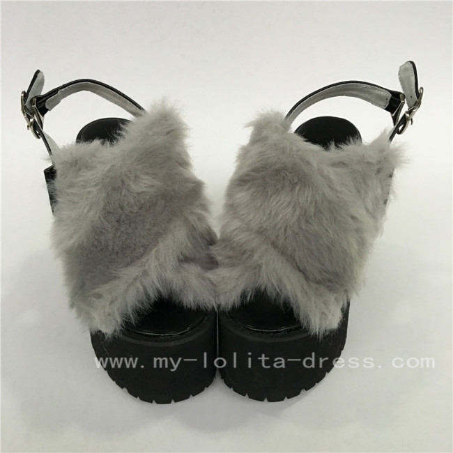 Black High Platform Lolita Shoes with Grey Imitate Bunny Furs $59.99 ...