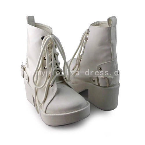 Matt White Girls Short Boots $-Girls Classic Lolita Boots