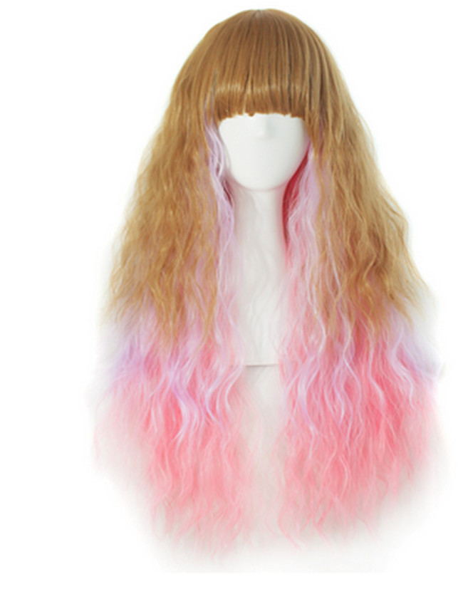 Popular Colored Floppy Long Curls Wig with Bangs$29.99