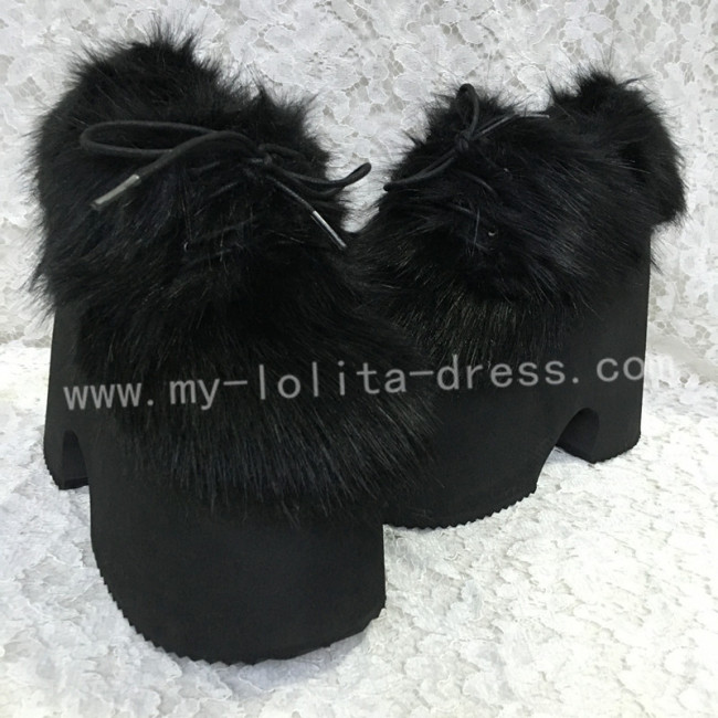 Sweet Black Imitate Fox Fur Lolita High Platform $-Sweet Lolita Shoes