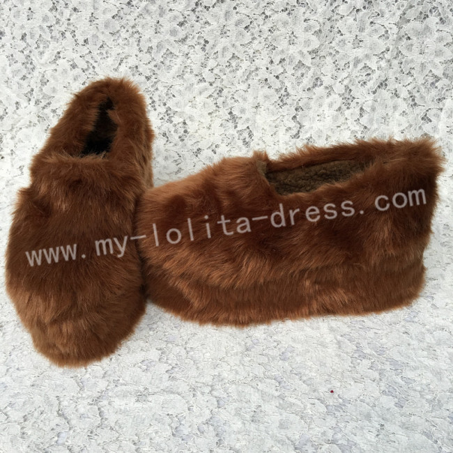 Light Coffee Imitate Fox Fur Lolita High Platform $-Sweet Lolita Shoes