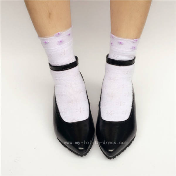 Black Matte Sharp Front Lolita Heels Shoes $39.99-Footwear