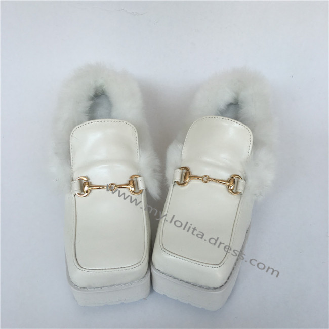 Sweet Matte White Lolita Heels Shoes with Imitate Bunny Furs $59.99 ...