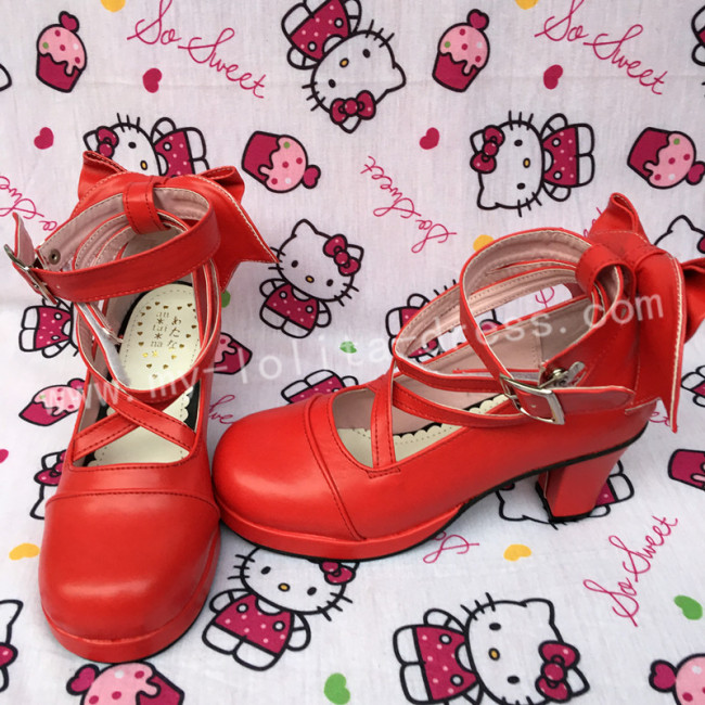 Red Bow Lolita Shoes for Girls $43.99-Lolita Shoes