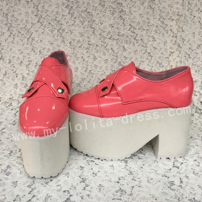 Sweet Glossy Watermelon Red Lolita Heels High Platform $-Sweet Lolita Shoes