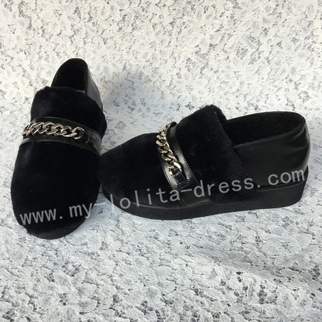 Sweet Matte Black Imitate Furs Lolita Shoes $-Sweet Lolita Shoes