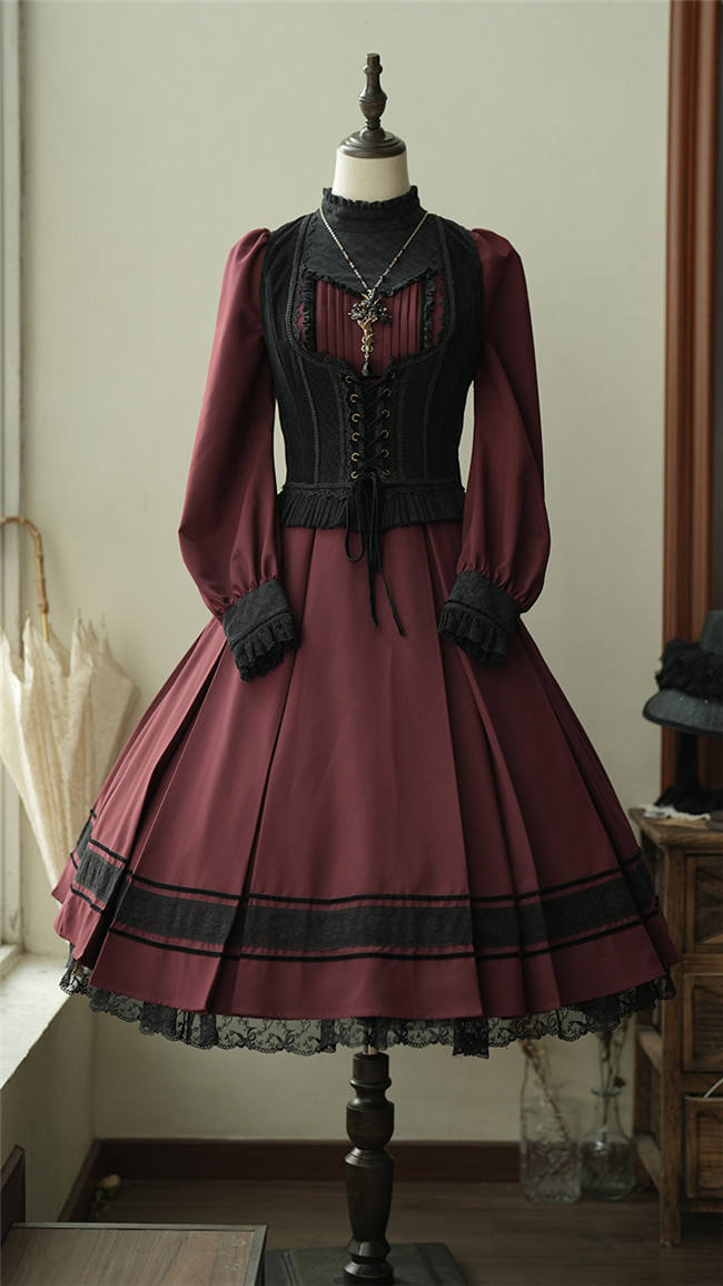 Red & Black Winter Vintage Lolita OP Long Version -Pre-order,One Piece ...