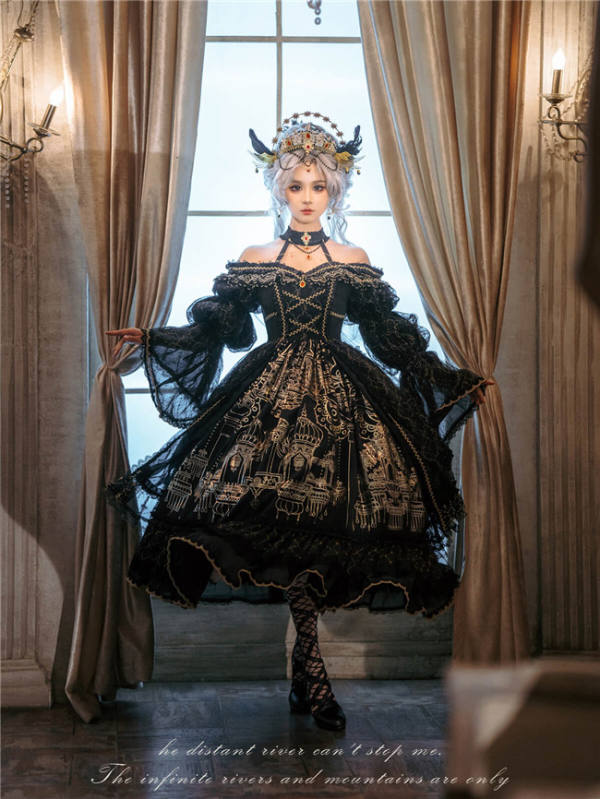 Bramble Rose Coronation Gothic Lolita Dress, Corset, Tippet and Headdress -My Lolita Dress