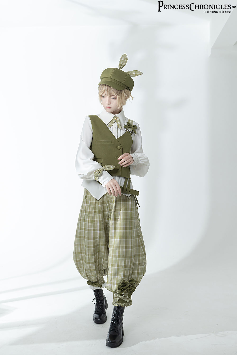 The Secret Morning Post Ouji Lolita Vest, Pants, Blouse and Hat - Matcha