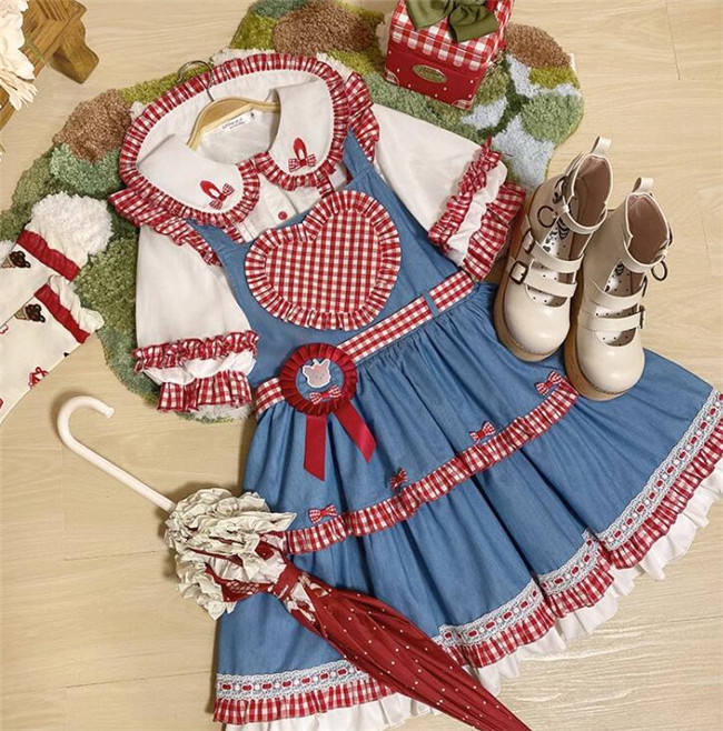 Denim Embroidery Sweet Lolita Salopette 2 Wear Ways-My Lolita Dress