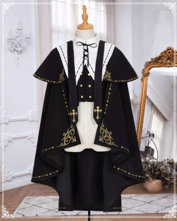 College Style Gold Embroidery Lolita Cape and One Piece -My Lolita Dress