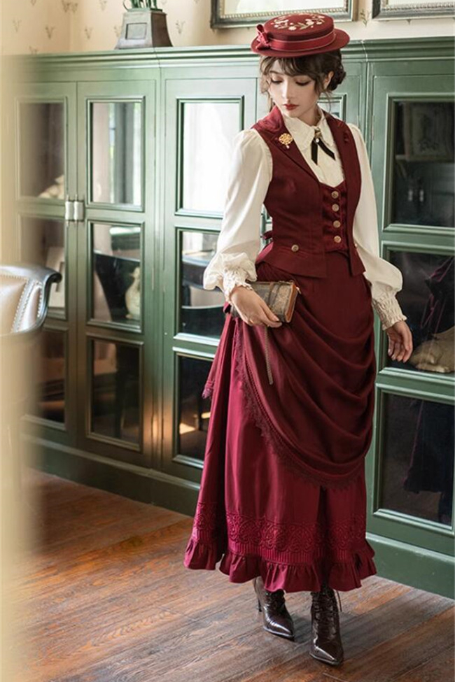 Surface Spell Stitches of Minerva Vintage Skirt and Vest-My Lolita Dress