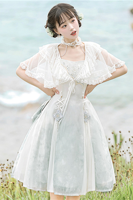 Summer Mint Han Style Jumper Dress and Tippet- My Lolita Dress