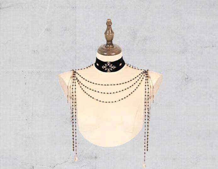 Dark Gothic Velvet Choker and Shoulder Chain Set