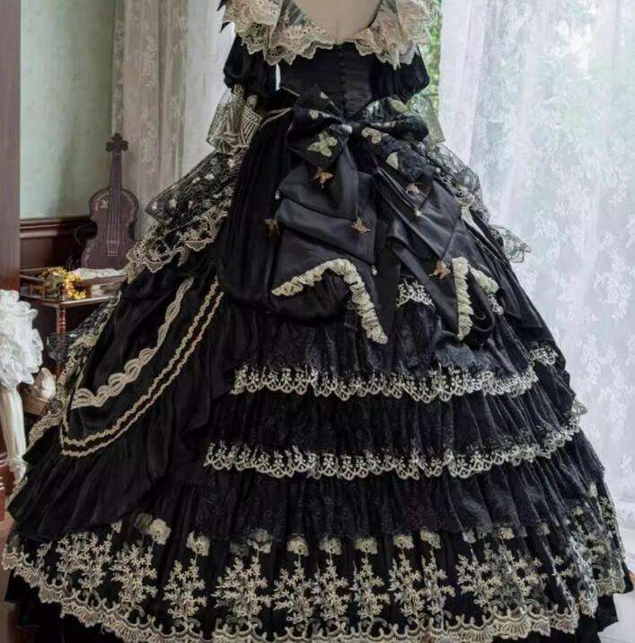 Airfreeing Heavy Design Black Rococo Classic Wedding Dress Full Set