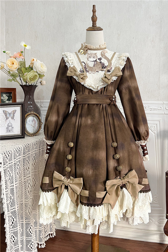 Chocolate Cat Long Sleeves Lolita Dress- My Lolita Dress