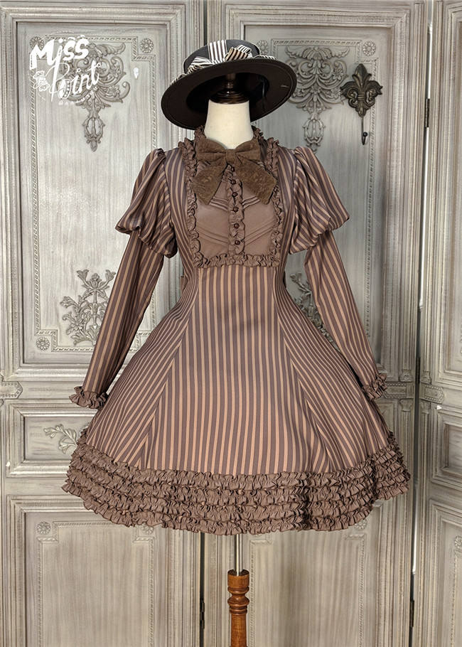Miss Point Classic Chocolate Stripe Lolita Dress