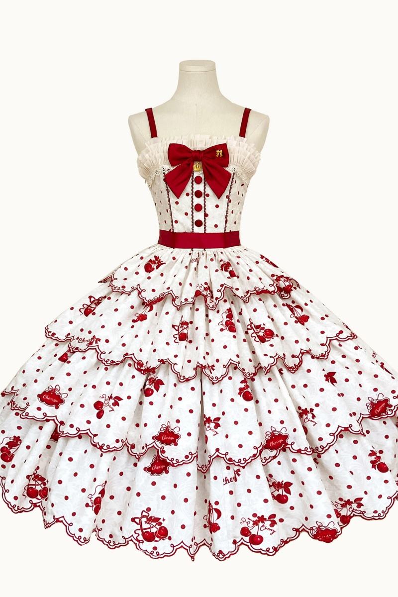 Dark Star Island Cherry Coat of Arms Red Dots Print Lolita OP JSK