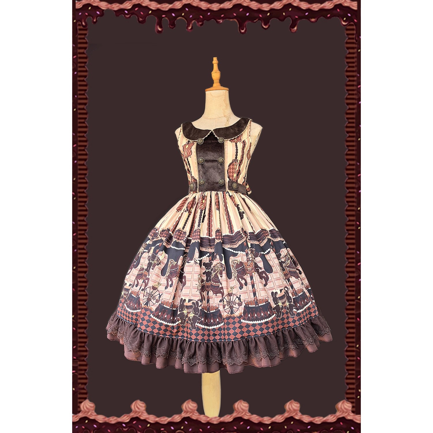 Chocolate Trojan*** Vintage Lolita Normal Waist JSK Dress