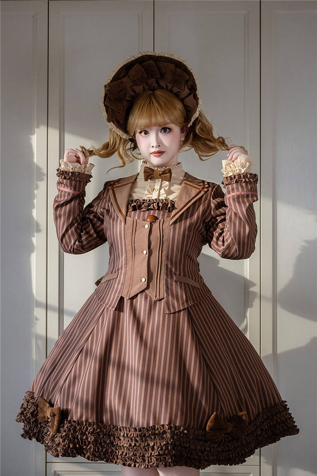 Miss Point Classic Chocolate Stripe Lolita Coat